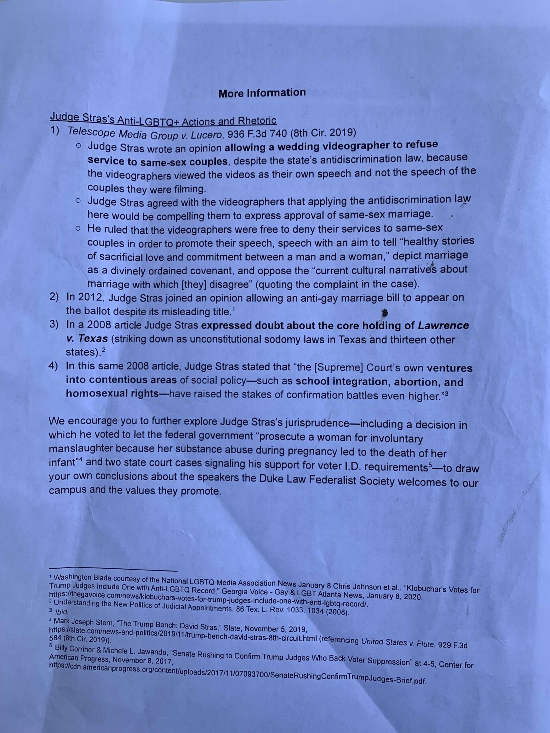 Judge David Stras Was Protested At Duke Law School